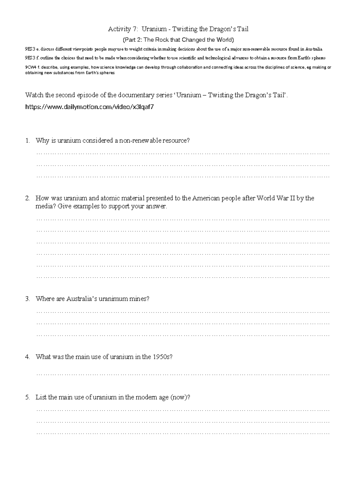Activity 7: Uranium Twisting the Dragon's Tail - Perspectives on ...