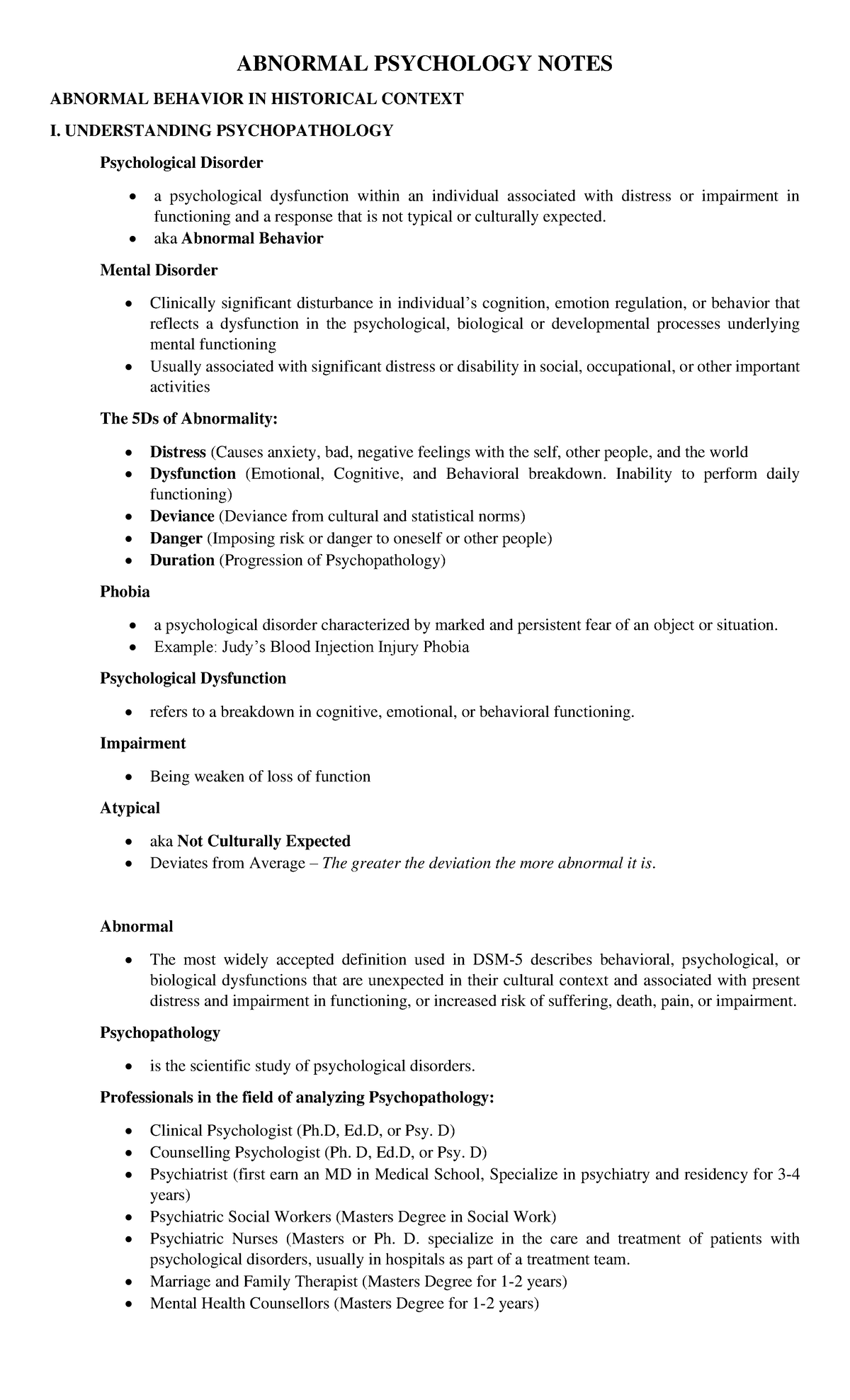 ABP 101 - Comprehensive Abnormal Psychology Lecture Notes - Studocu