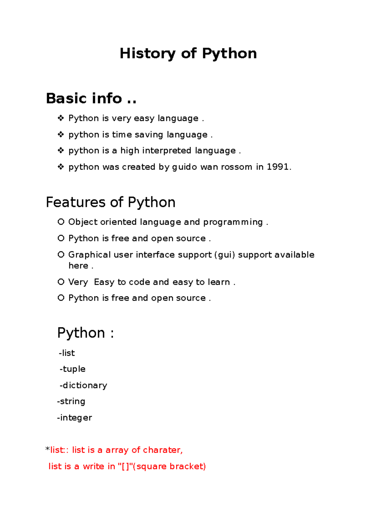 History and Features of Python Programming Language - Studocu