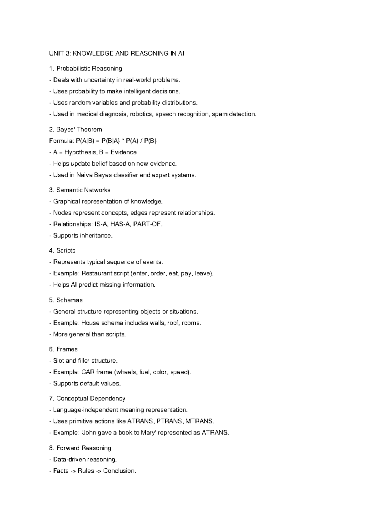 Unit 3: AI Knowledge & Reasoning Notes - Studocu