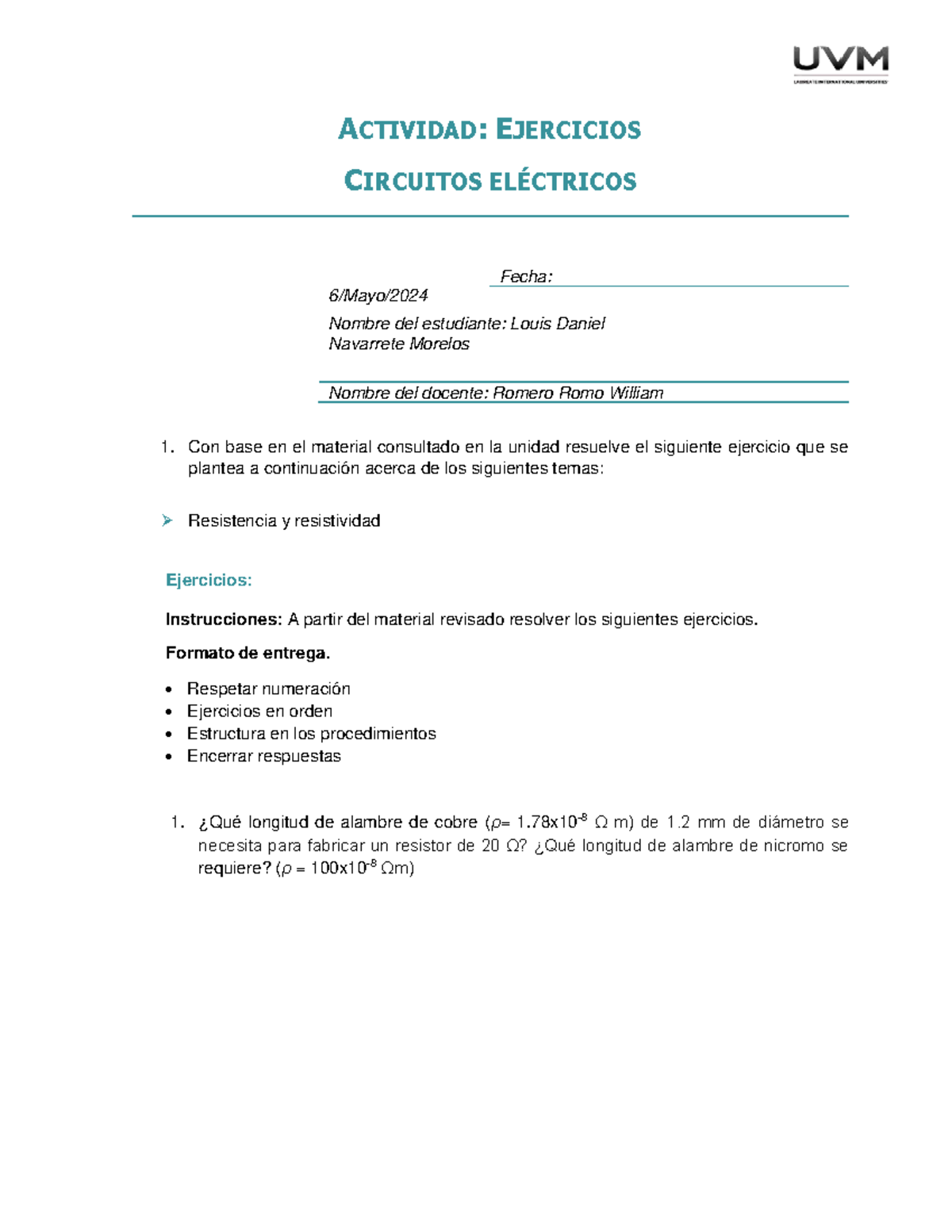A#7 Ejercicios de Circuitos Eléctricos - Electricidad y Magnetismo - Studocu