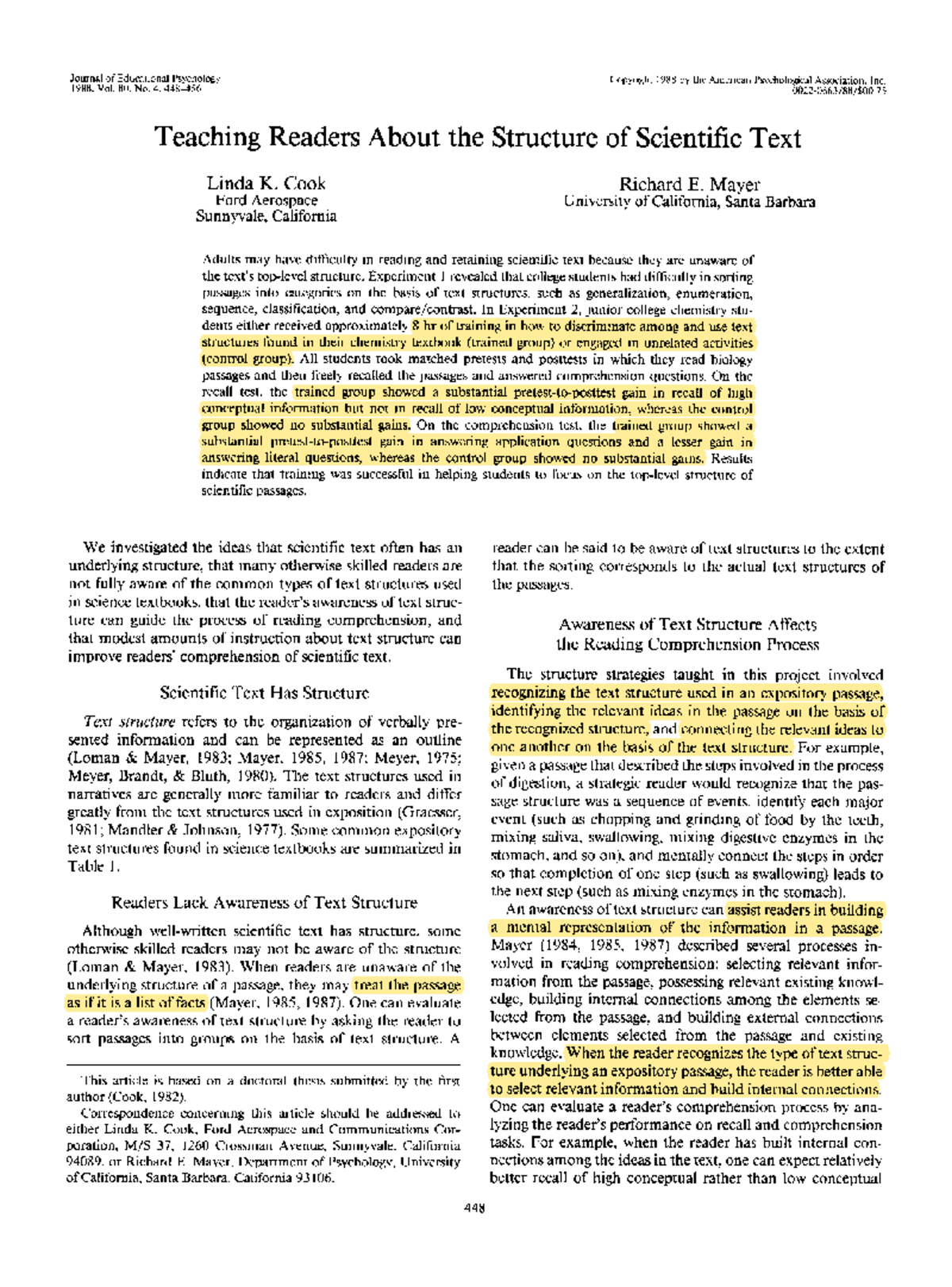 Teaching Readers to Understand Scientific Text Structure (E2,E4) - Studocu