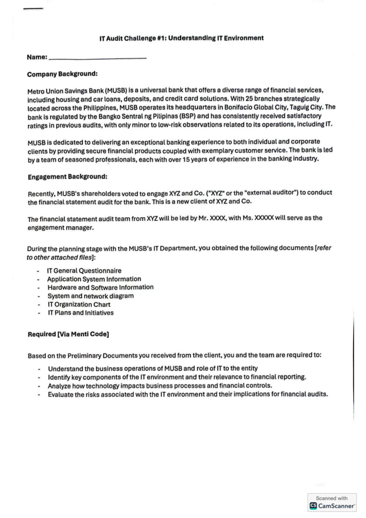 IT Audit Challenge: Analyzing IT Environment at MUSB (CIS-activity ...