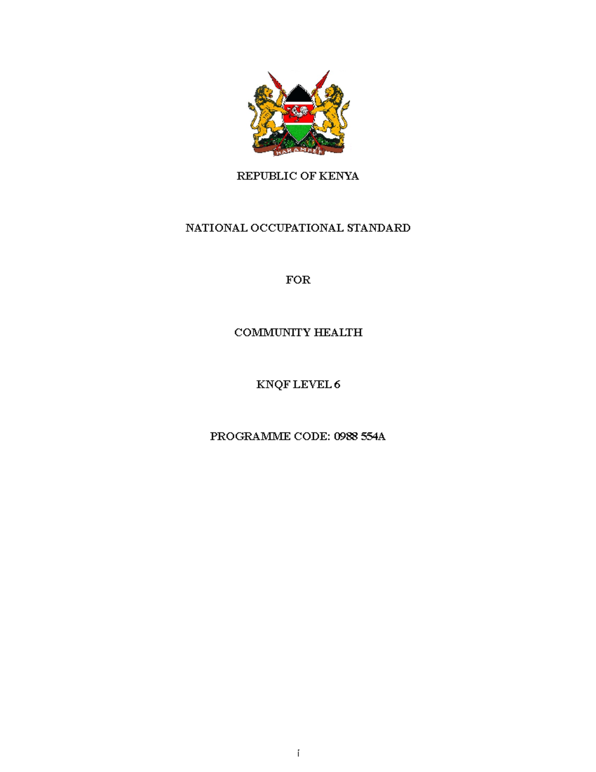 Final Occupational Standard for Community Health KNQF Level 6 - Code ...