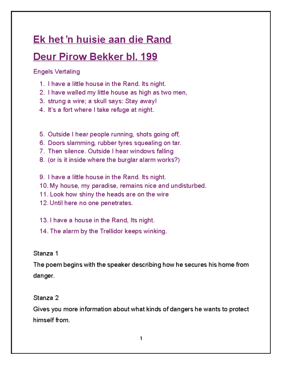 Huisie aan die Rand: Poem Analysis and Insights - Studocu