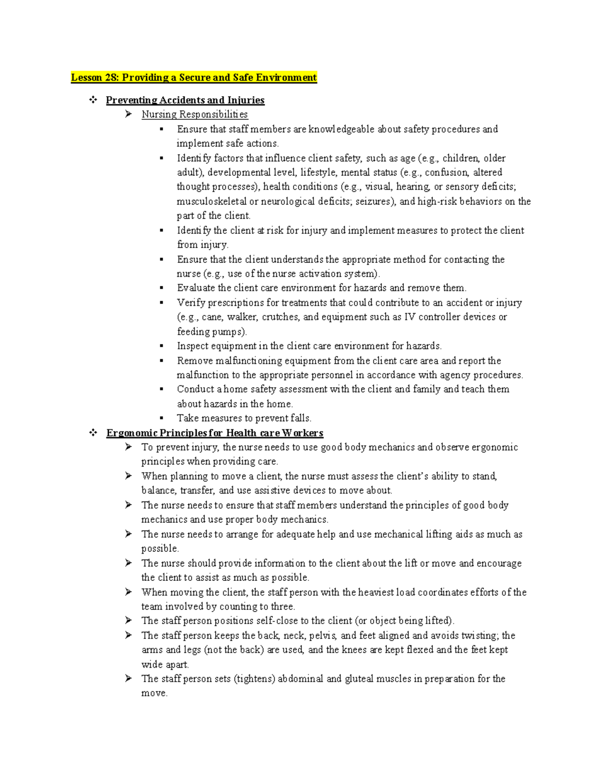 Lesson 28: Nursing responsibilities for client safety and accident ...