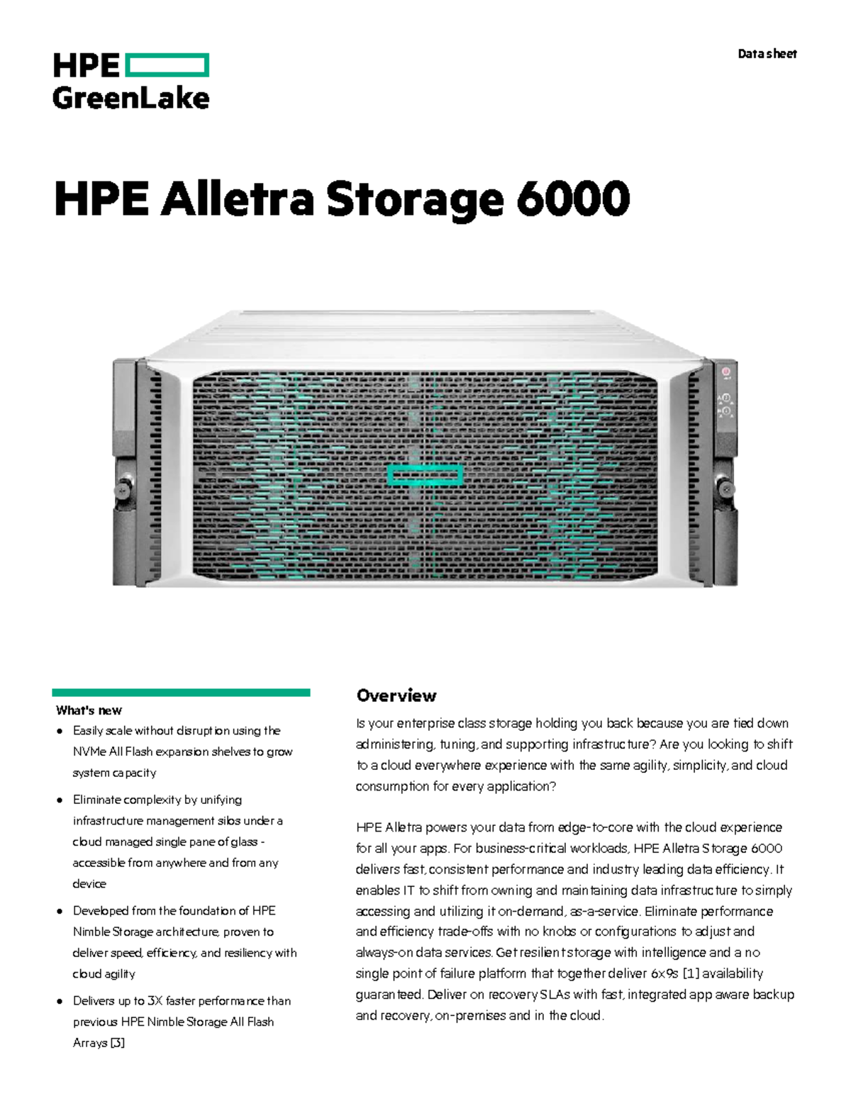 HPE Alletra Storage 6000 Data Sheet: Scalable NVMe All Flash Solutions ...