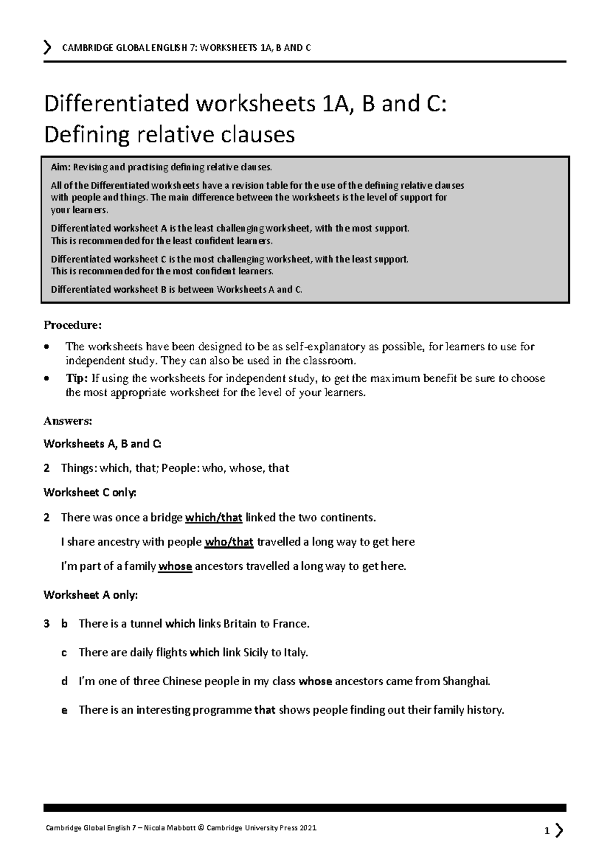 GE 7 Diff Worksheets 1A, B, C: Defining Relative Clauses - Studocu