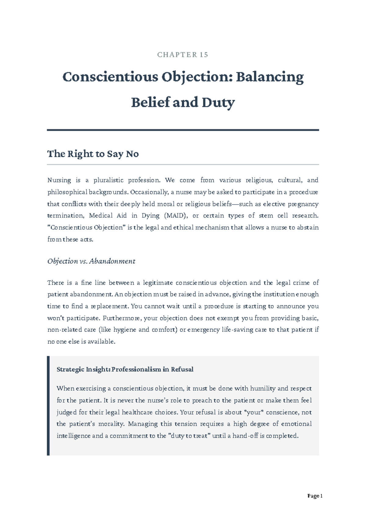 CHAPTER 15: Conscientious Objection in Nursing Ethics - Studocu