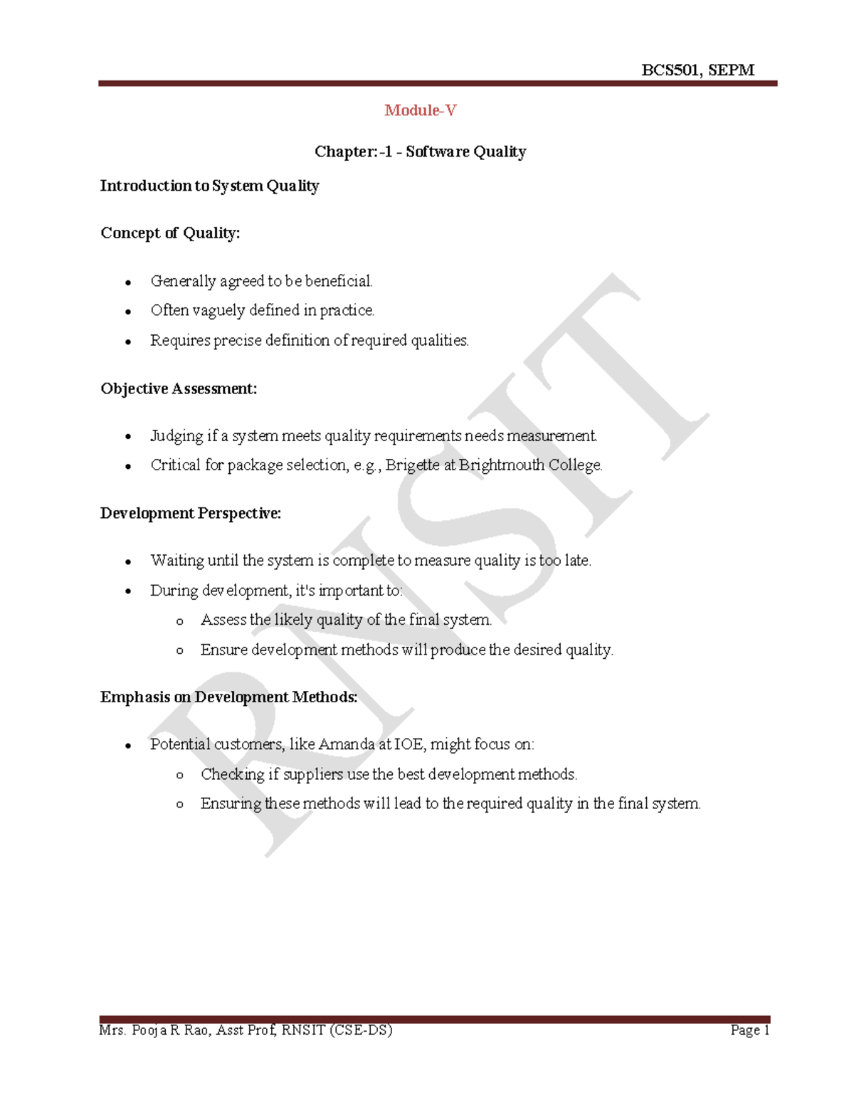 BCS501 SEPM Software Quality: Concepts and Measurement Insights - Studocu