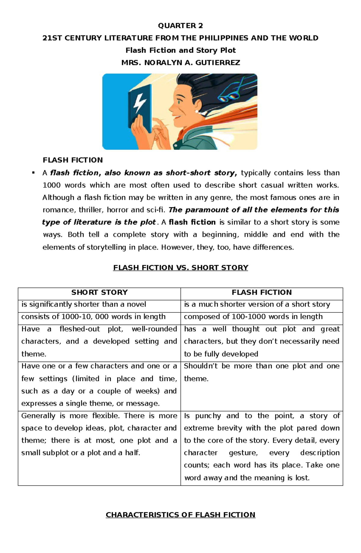 Q2 21ST CENTURY LIT: Flash Fiction & Story Plot Activity Sheet - Studocu