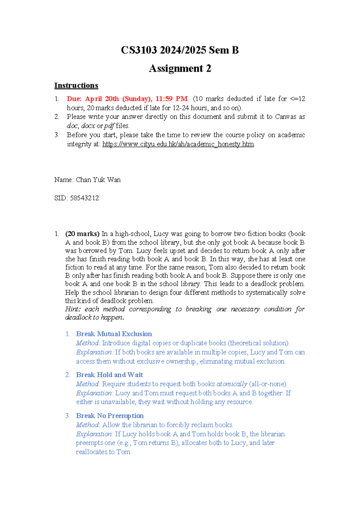 CS3103 Sem B Assignment 2: Deadlock Solutions & File System Simulator ...