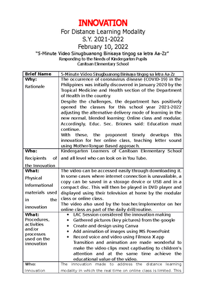 Dep Ed Format of a Project Proposal for Innovation in Schools - DepEd ...