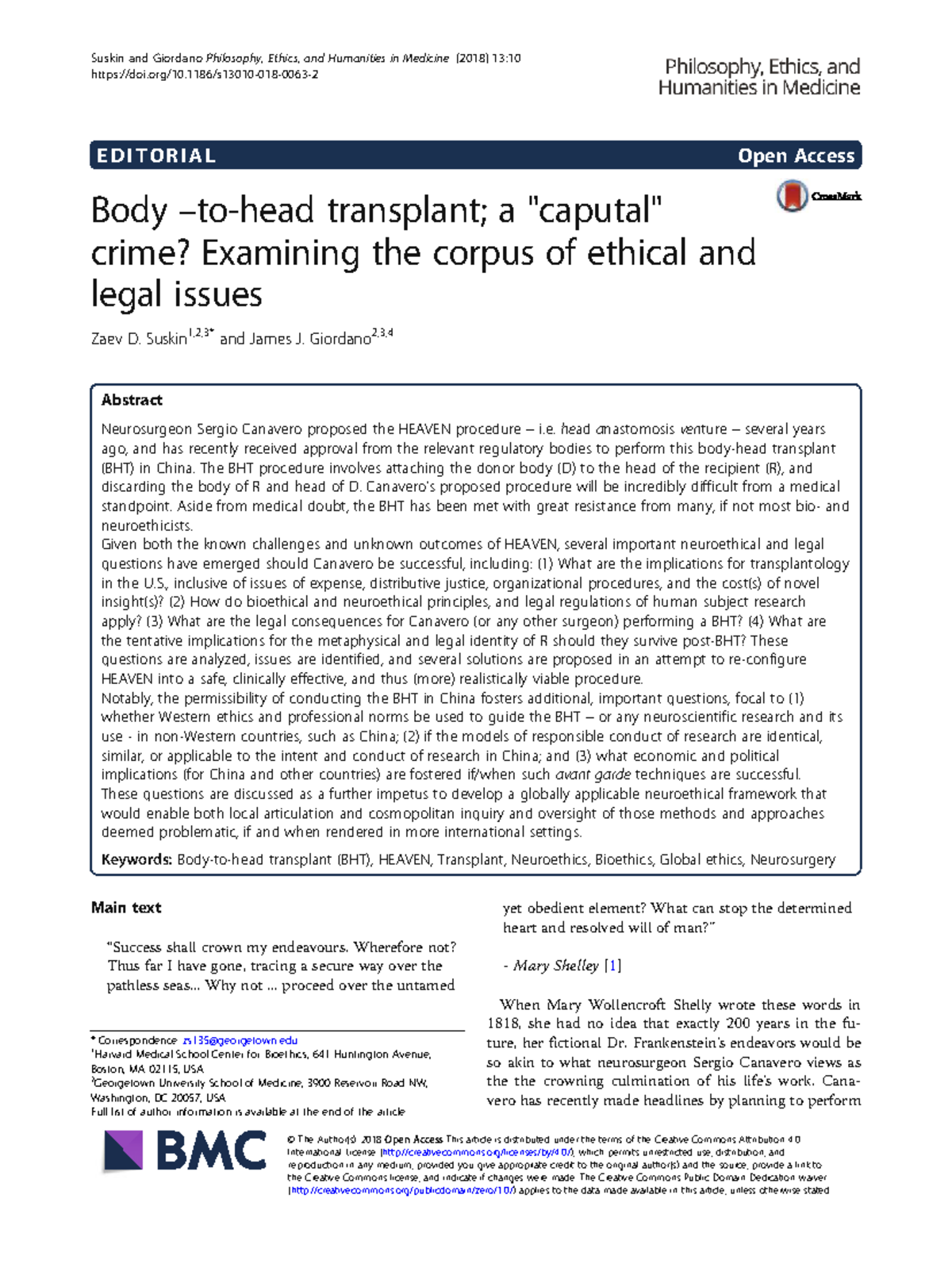 Ethical and Legal Implications of Body-to-Head Transplant (BHT) - Studocu