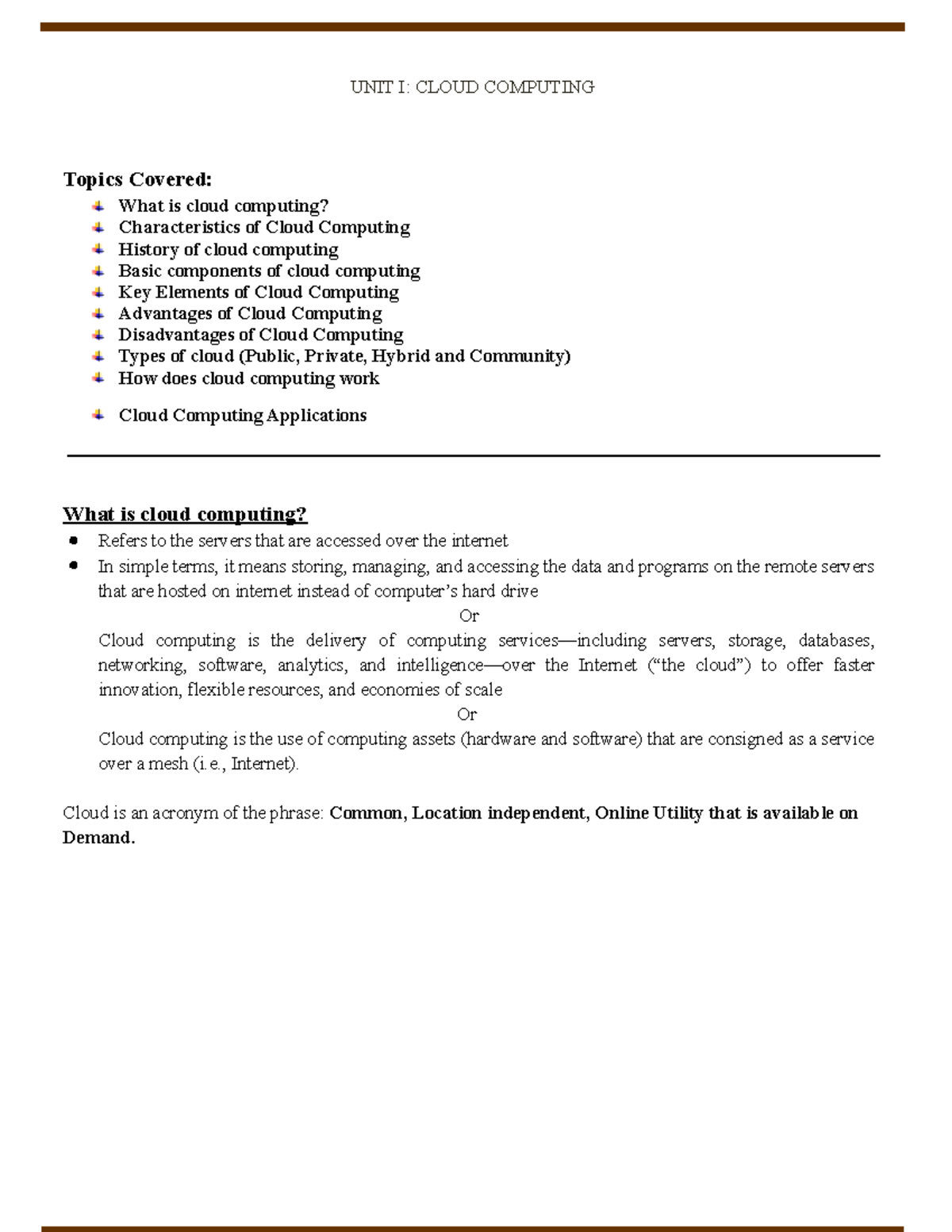 BSc Cloud Computing - Unit I Lecture Notes for 6th Semester Students ...
