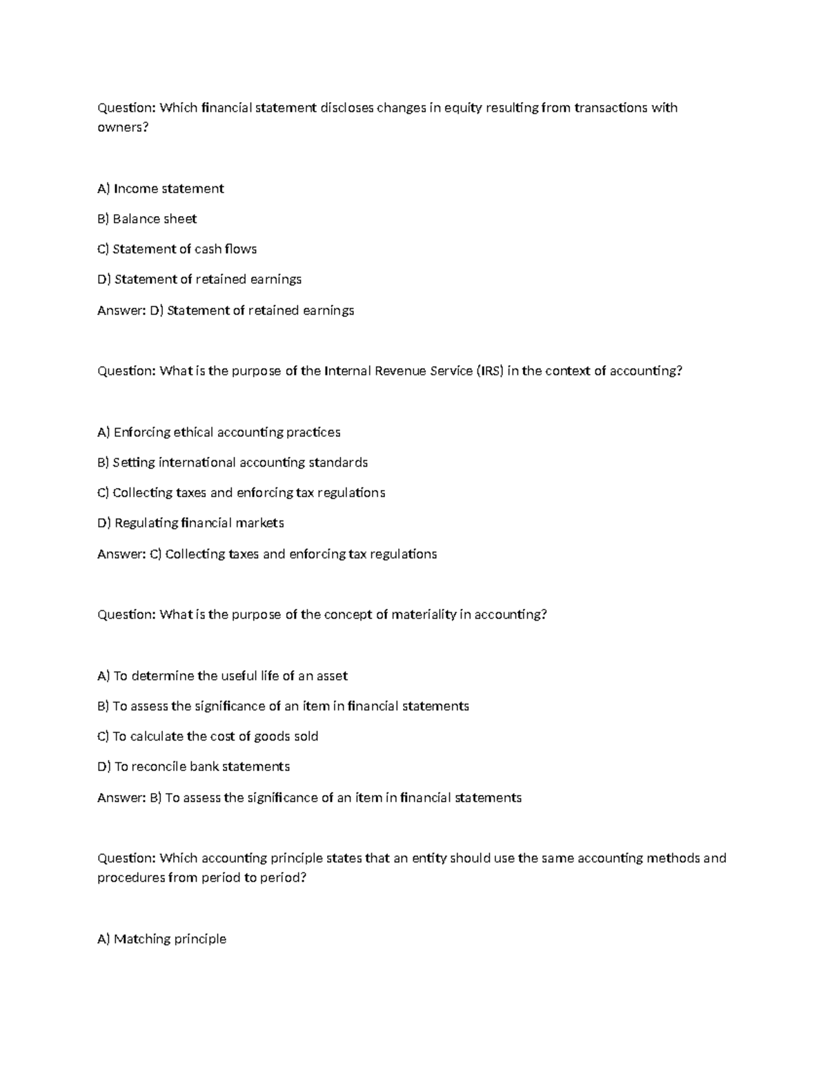 General Principles of Accounting: Quiz Questions & Answers - Studocu