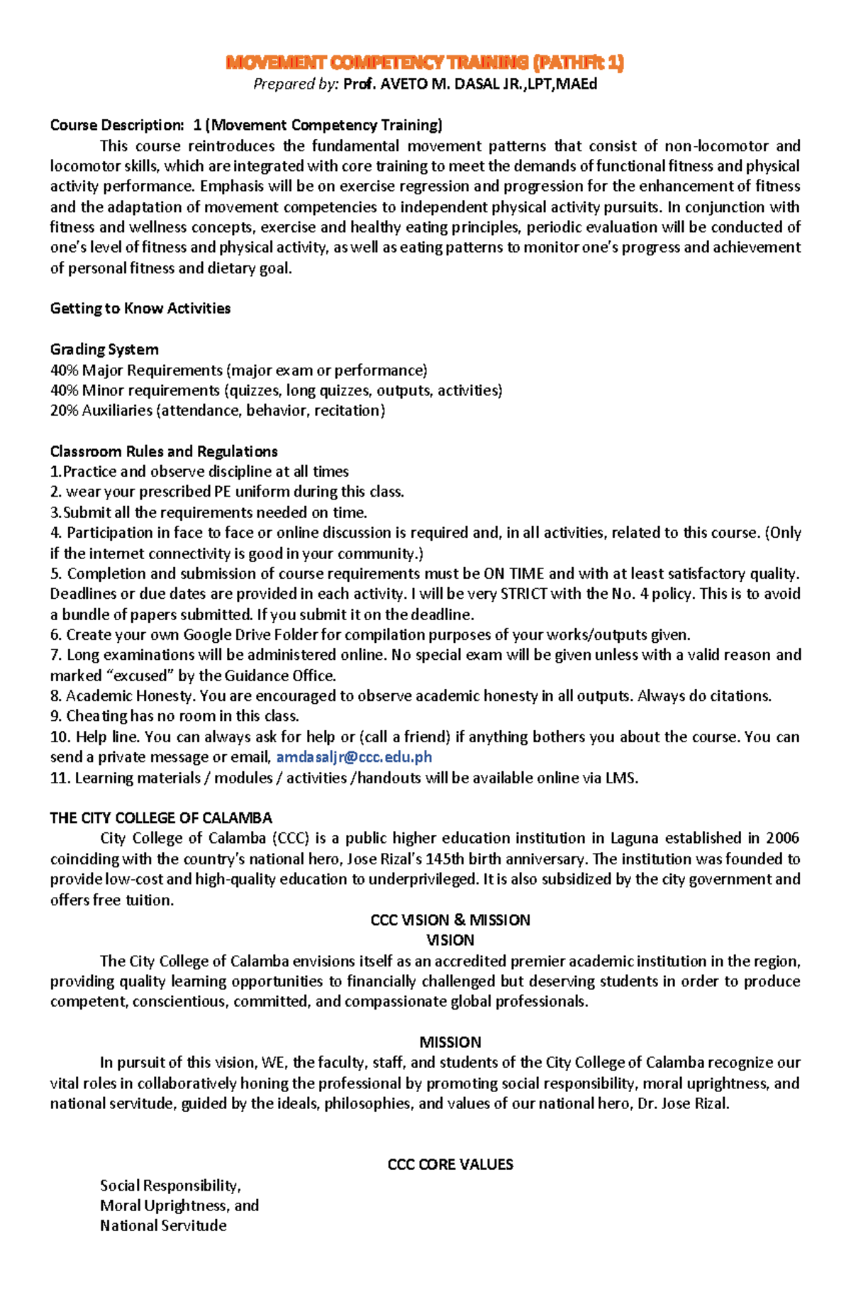 PATHFit 1 Movement Competency Training Midterm Exam Overview - Studocu