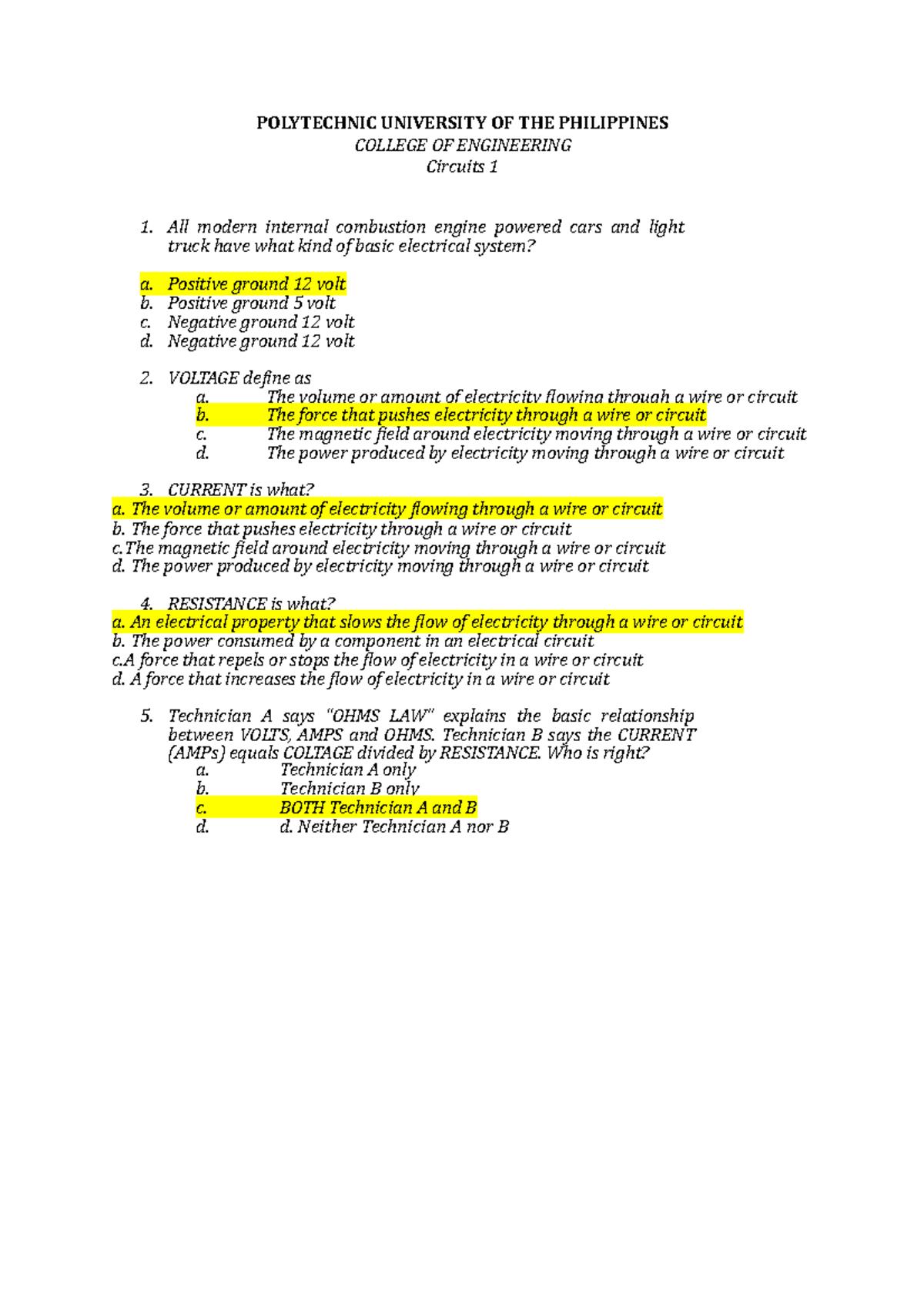 Final Exam Review for BSECE Circuits 1 - 2022 - Studocu