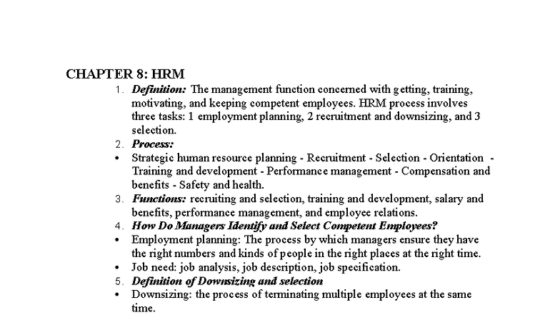 Chapter 8: HRM - Employee Management Processes and Functions - Studocu