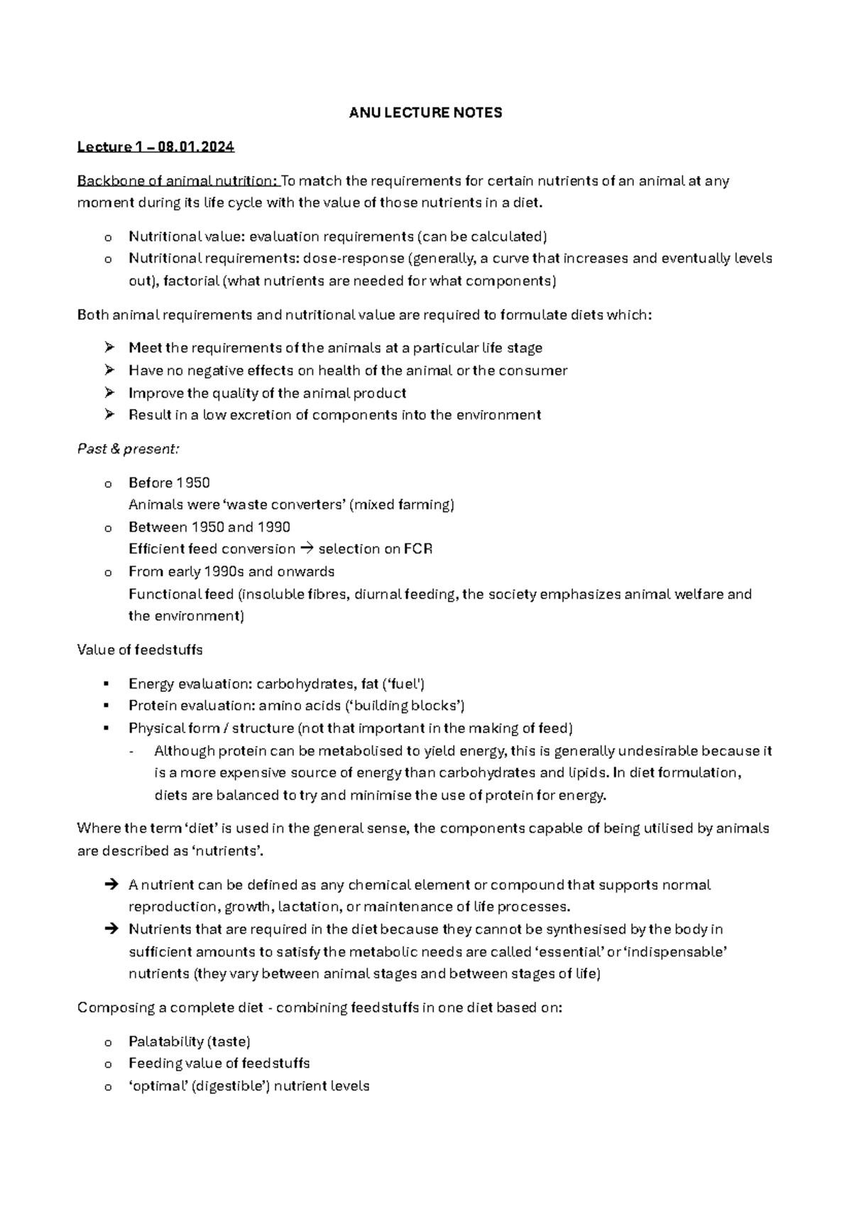 ANU LECTURE NOTES: Fundamentals of Animal Nutrition (Lecture Series ...