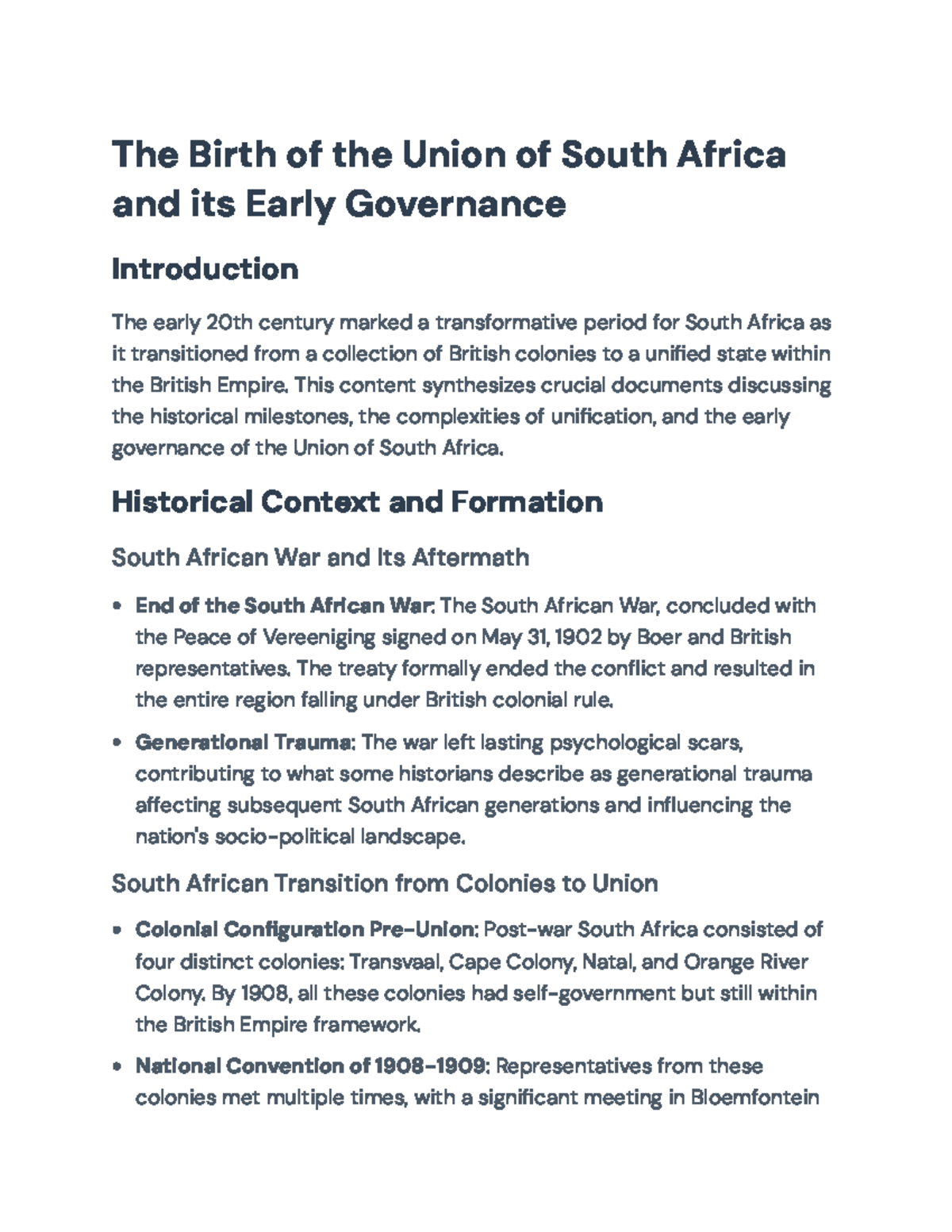 The Birth of the Union of South Africa: Governance & Challenges ...