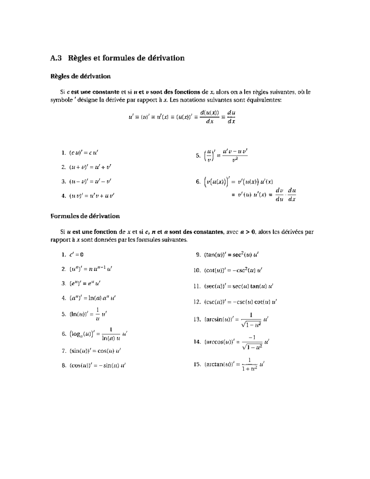 A.3 Règles et Formules de Dérivation - Feuille de Révision - Studocu