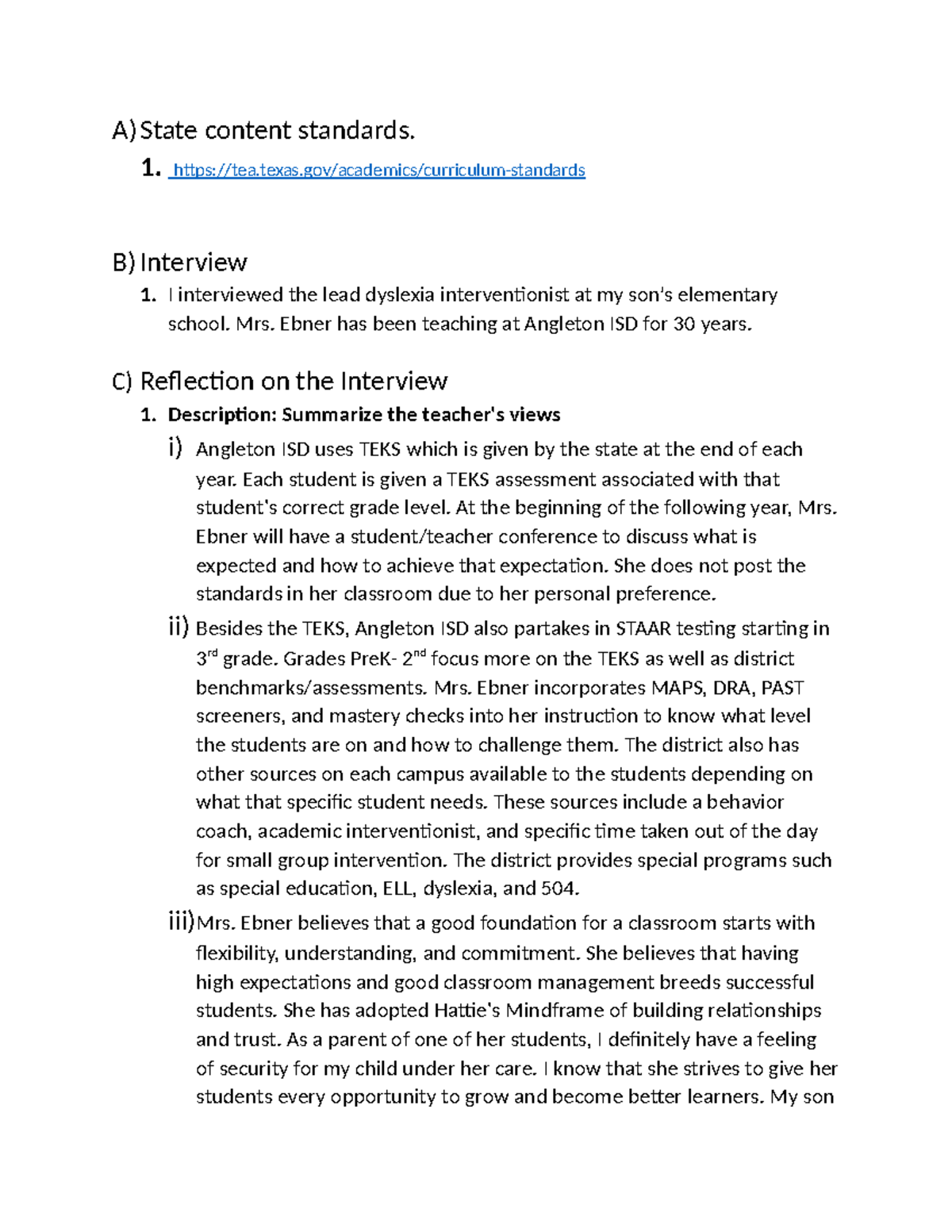 Educational Foundations Task 2: Interview Reflection on Dyslexia Support - Studocu