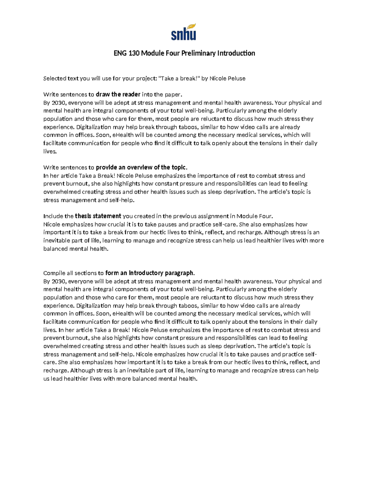 ENG 130 Module 4 Preliminary Introduction - ENG 130 Module Four ...