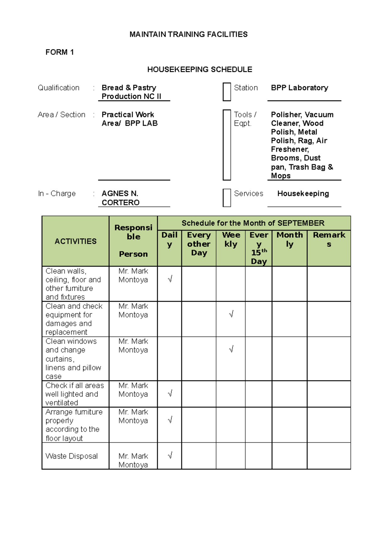 Facility Maintenance Procedures for BPP Laboratory - 13 AMG - Studocu