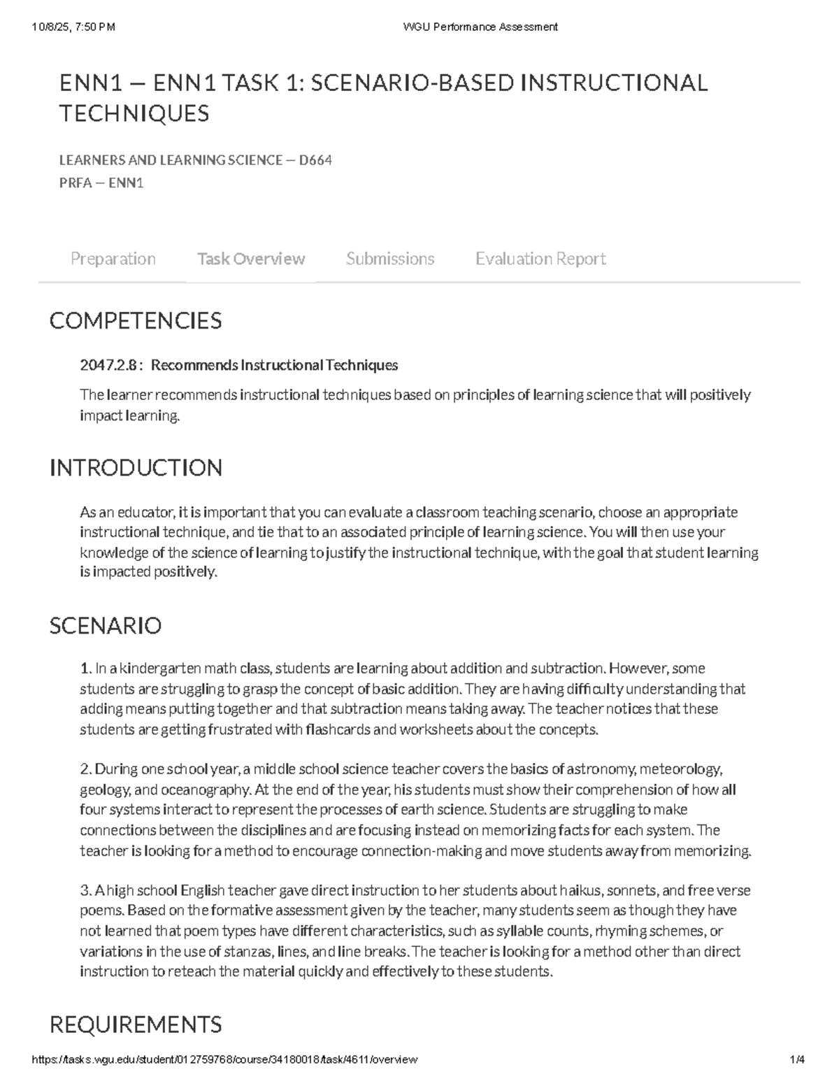 WGU ENN1 Task 1: Instructional Techniques in Learning Science D664 ...