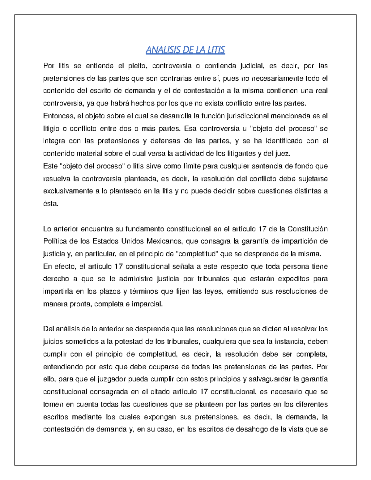 2. Análisis de la Litis en el Contexto Judicial Mercantil - Studocu