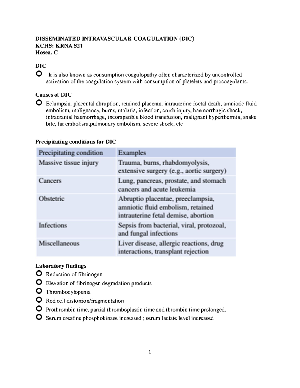 DIC Overview and Causes: KCHS KRNA S21 Final Exam Notes - Studocu