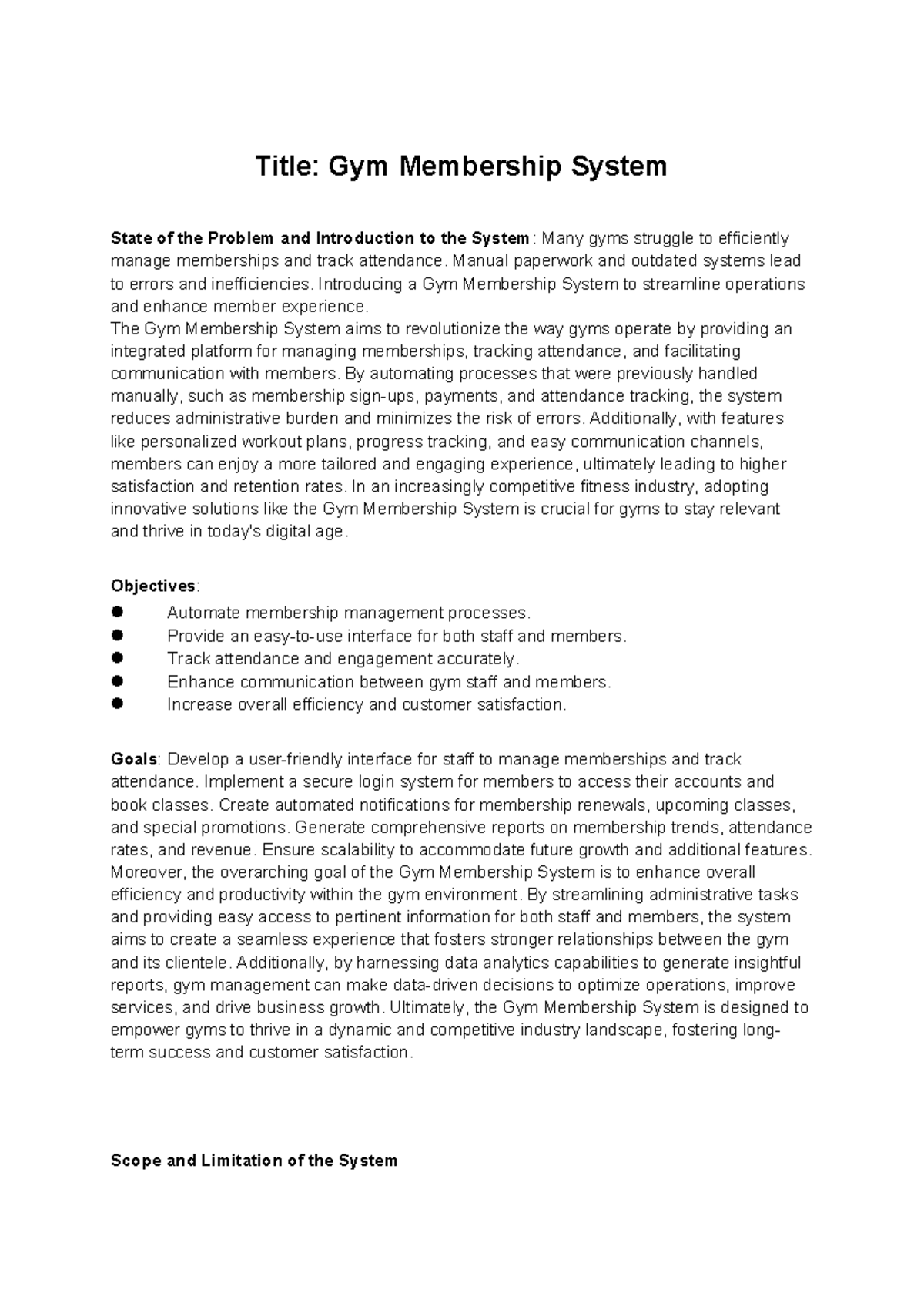 Gym Membership System: Final Project Overview and Objectives - Studocu