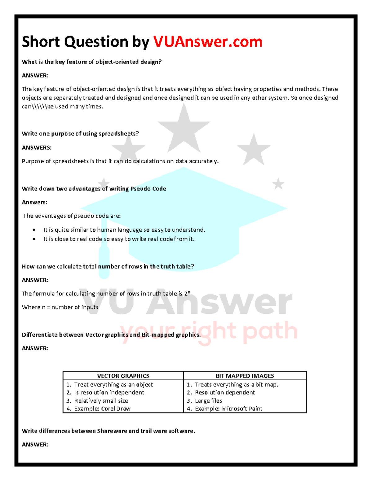 CS101 Short Questions for Midterm Exams: Key Concepts and Answers - Studocu