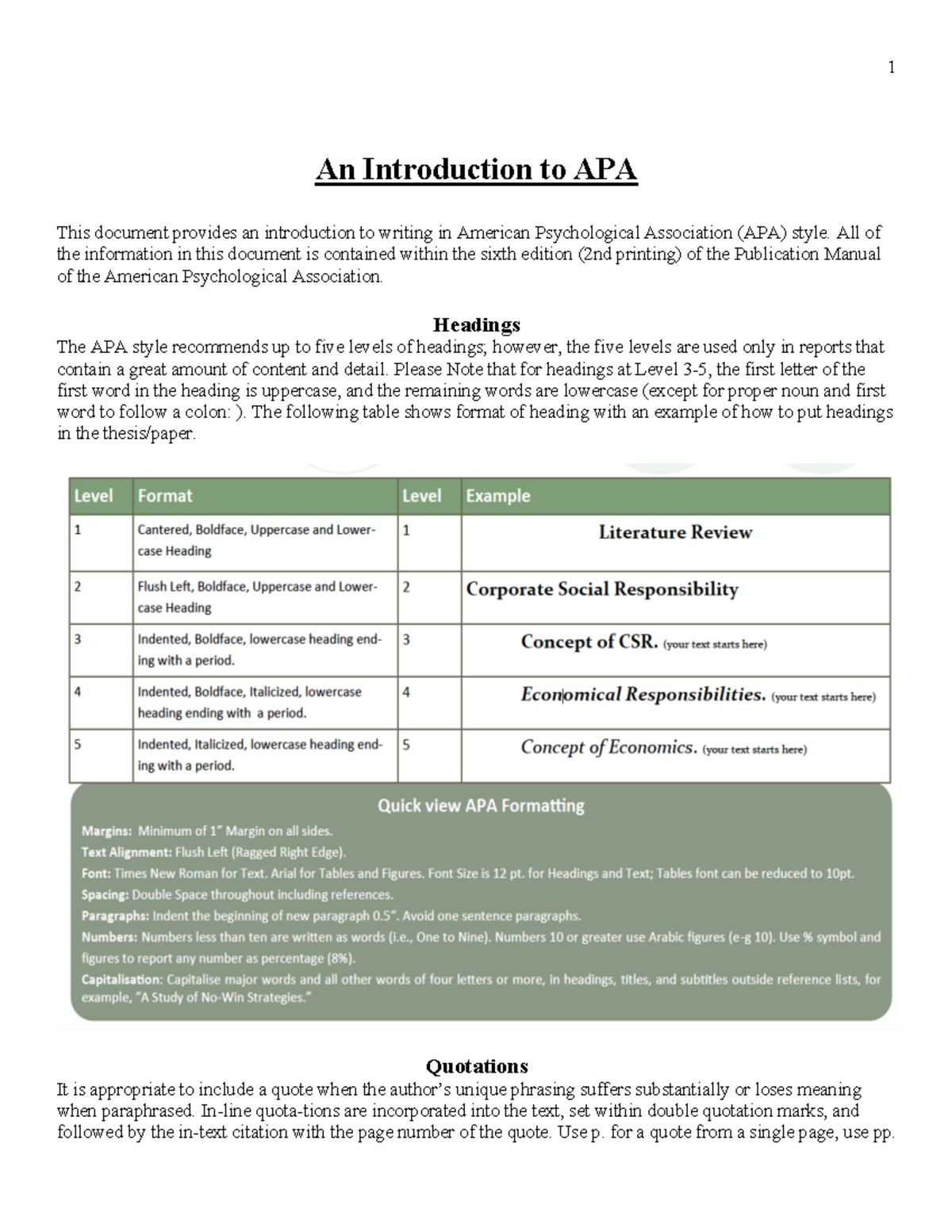 Introduction to APA Style Guidelines - APA 6th Edition - Studocu