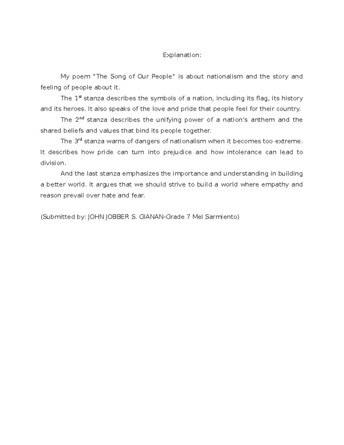 My poem - A poem - Explanation: My poem “The Song of Our People” is ...