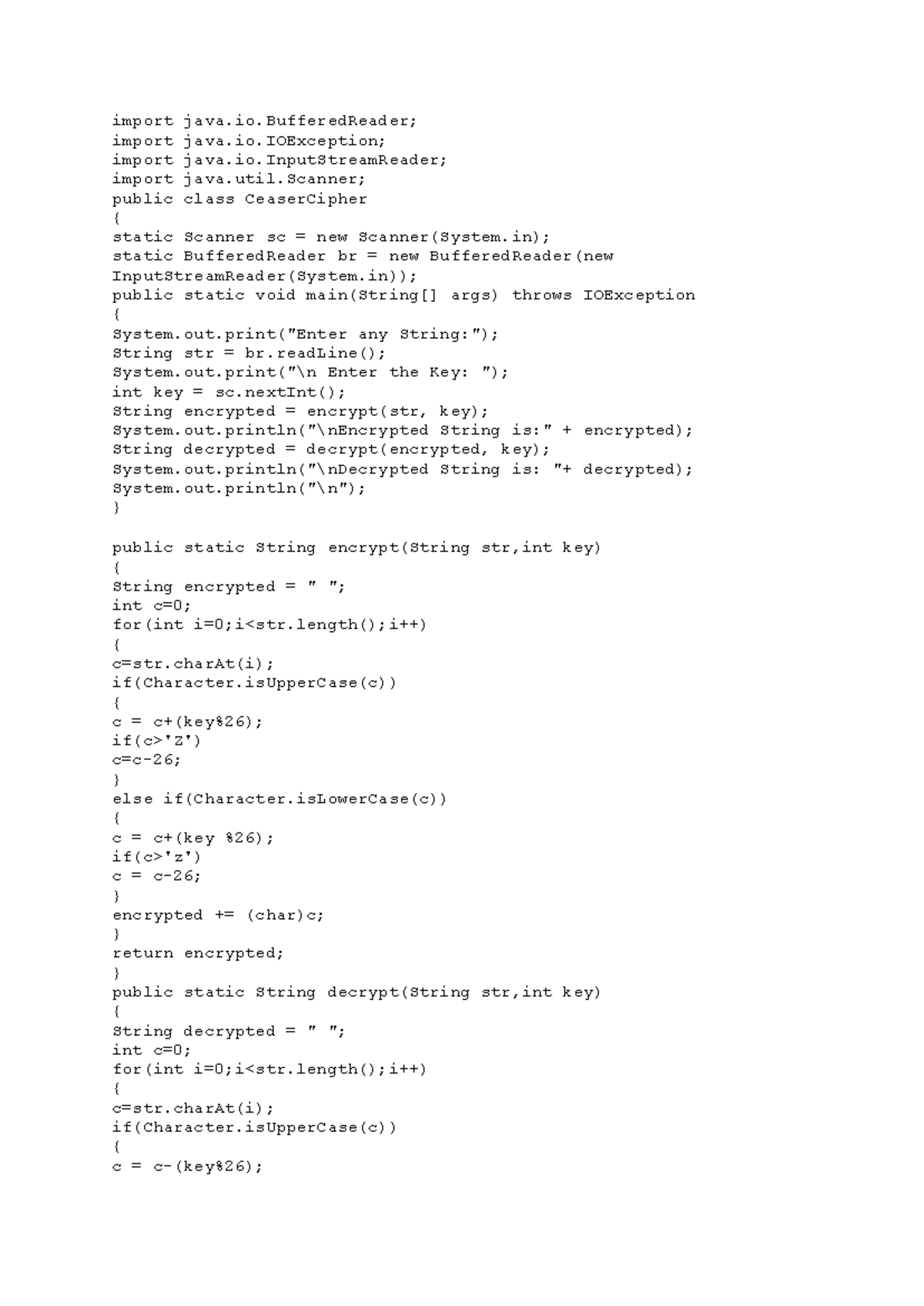 3 (a)Ceaser Cipher - import java.io; import java.io; import java.io ...