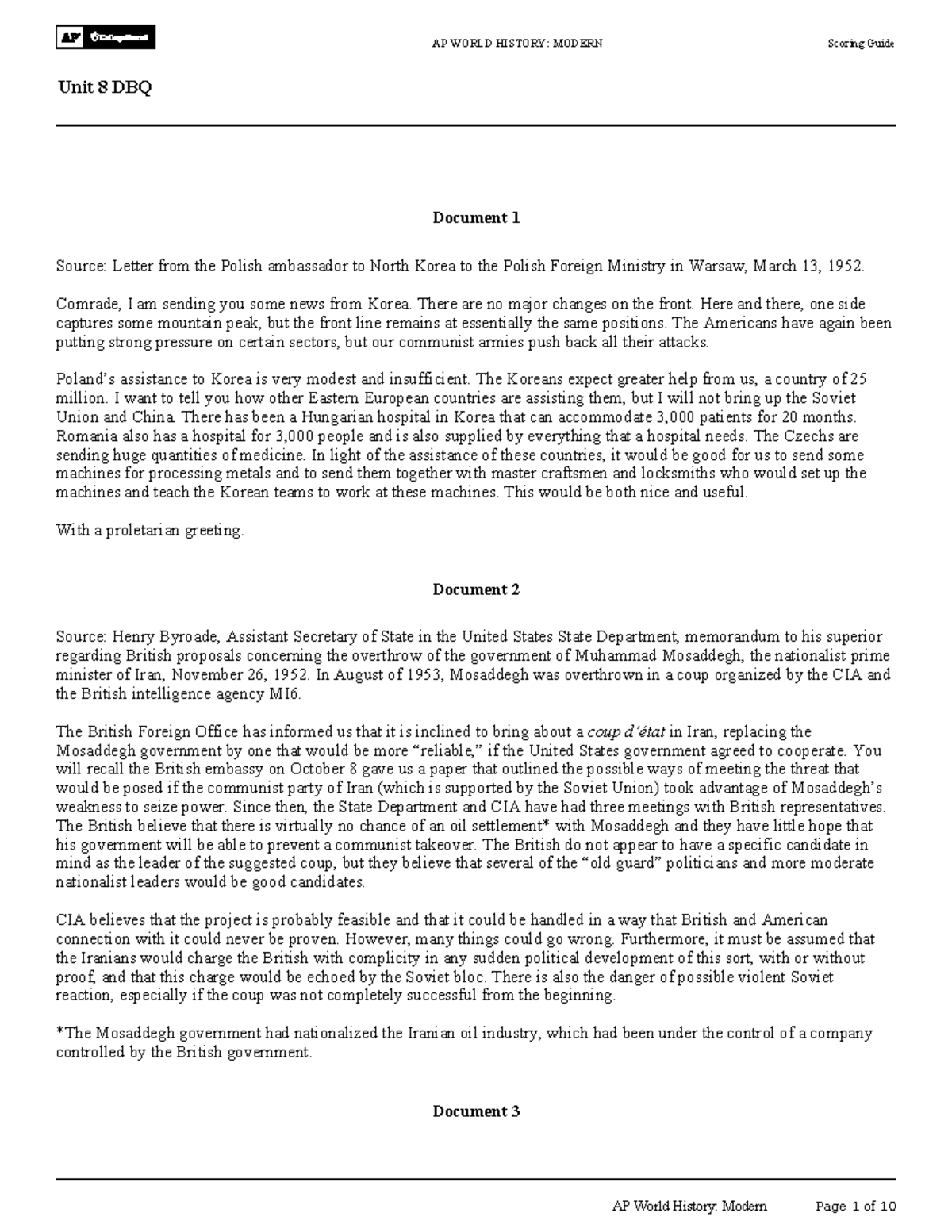 AP WORLD HISTORY: MODERN Unit 8 DBQ Scoring Guide and Analysis - Studocu