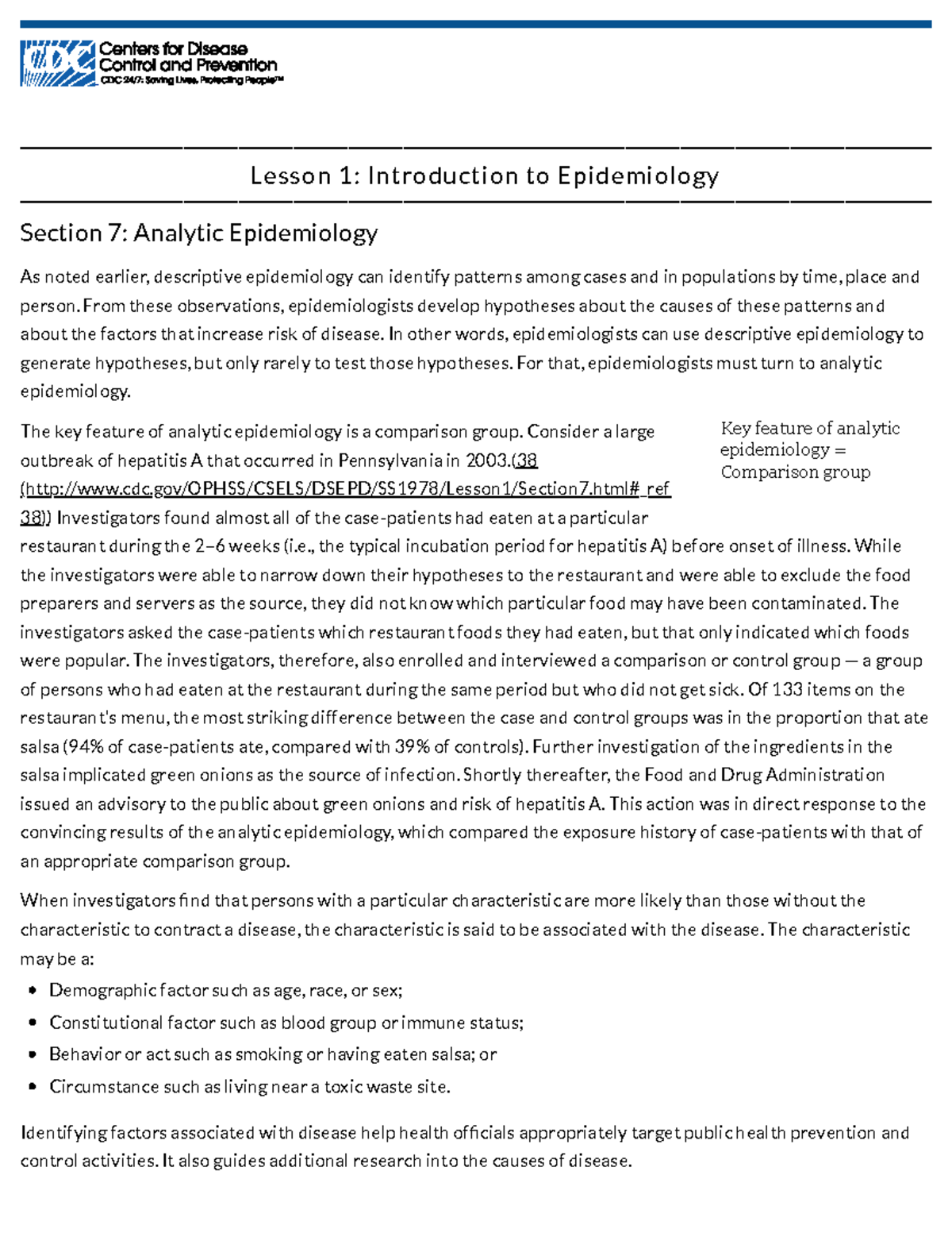 CDC- Lesson 1: Intro to Analytic Epidemiology and Its Applications ...