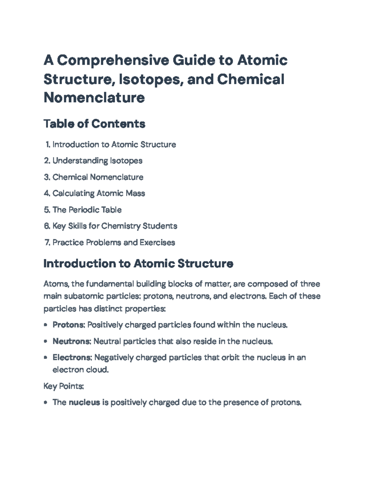 Comprehensive Chemistry Guide: Atomic Structure, Isotopes ...