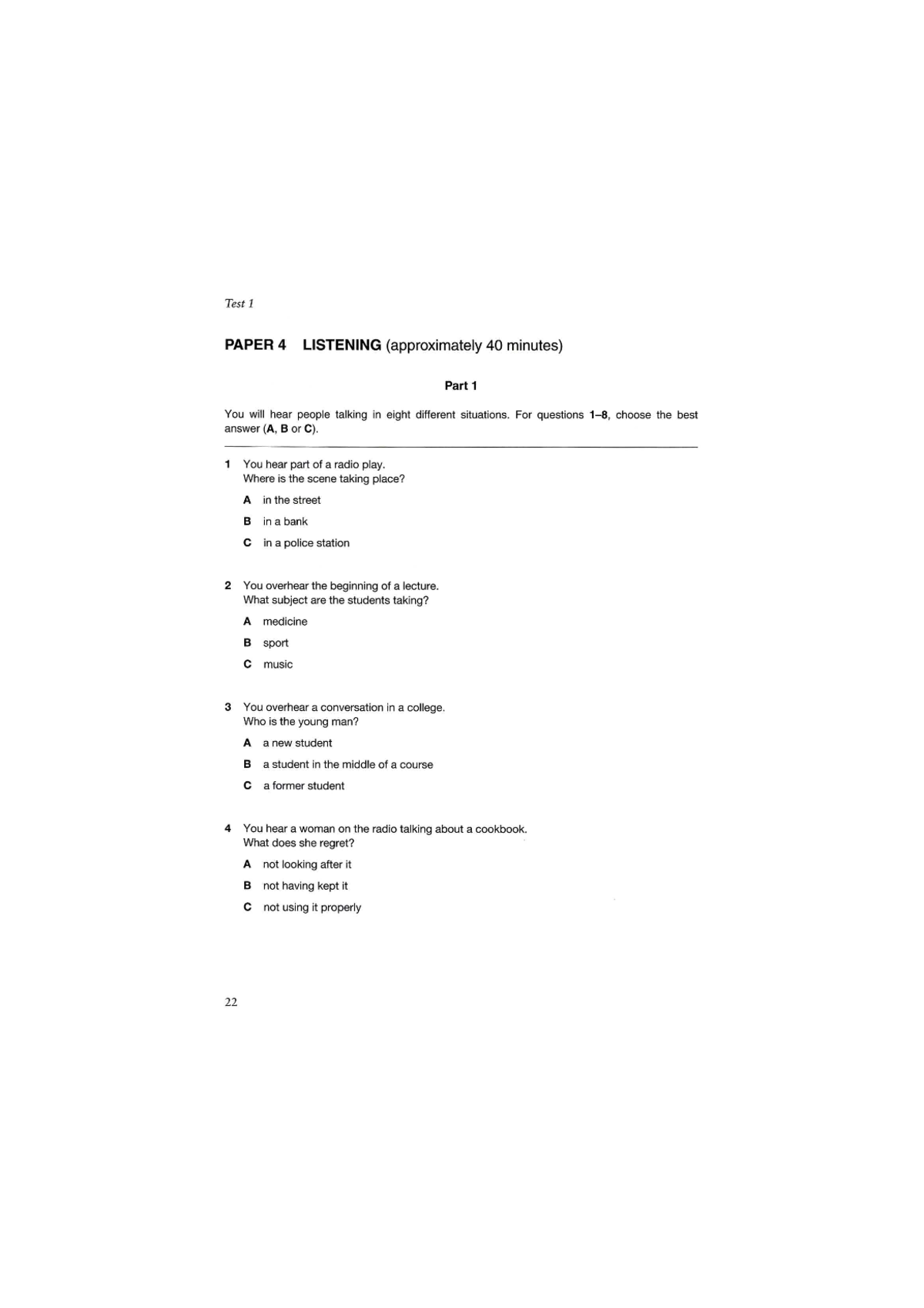 FCE Listening Test 1 PAPER 4 - Listening Practice Questions - Studocu