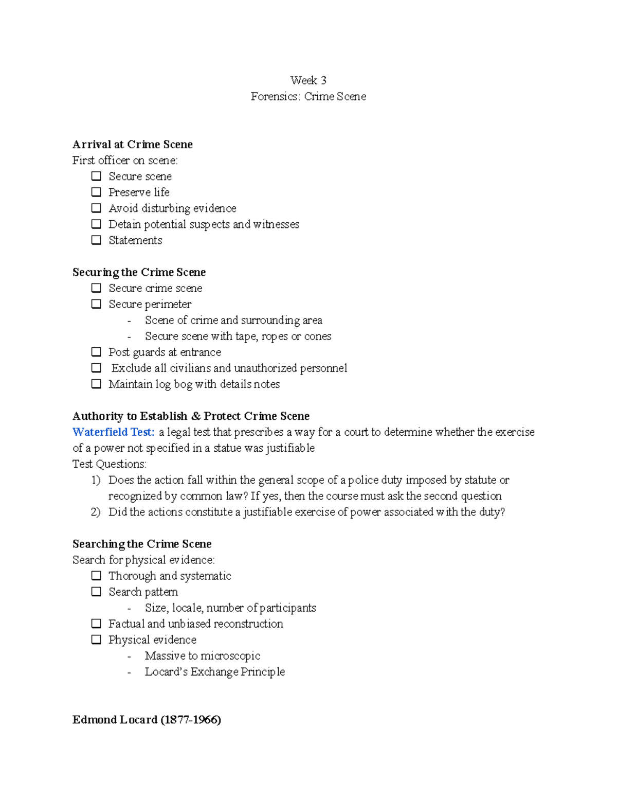 Forensics Week 3 Crime Scene - Week 3 Forensics: Crime Scene Arrival at ...