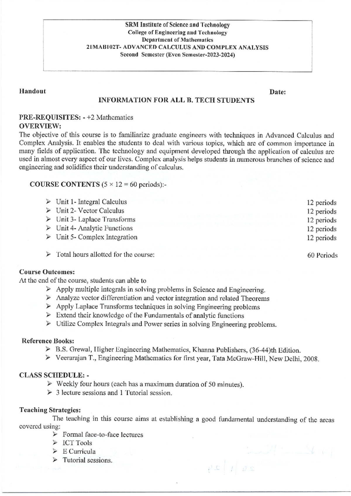 21MAB102T Advanced Calculus & Complex Analysis Handout for B.Tech ...