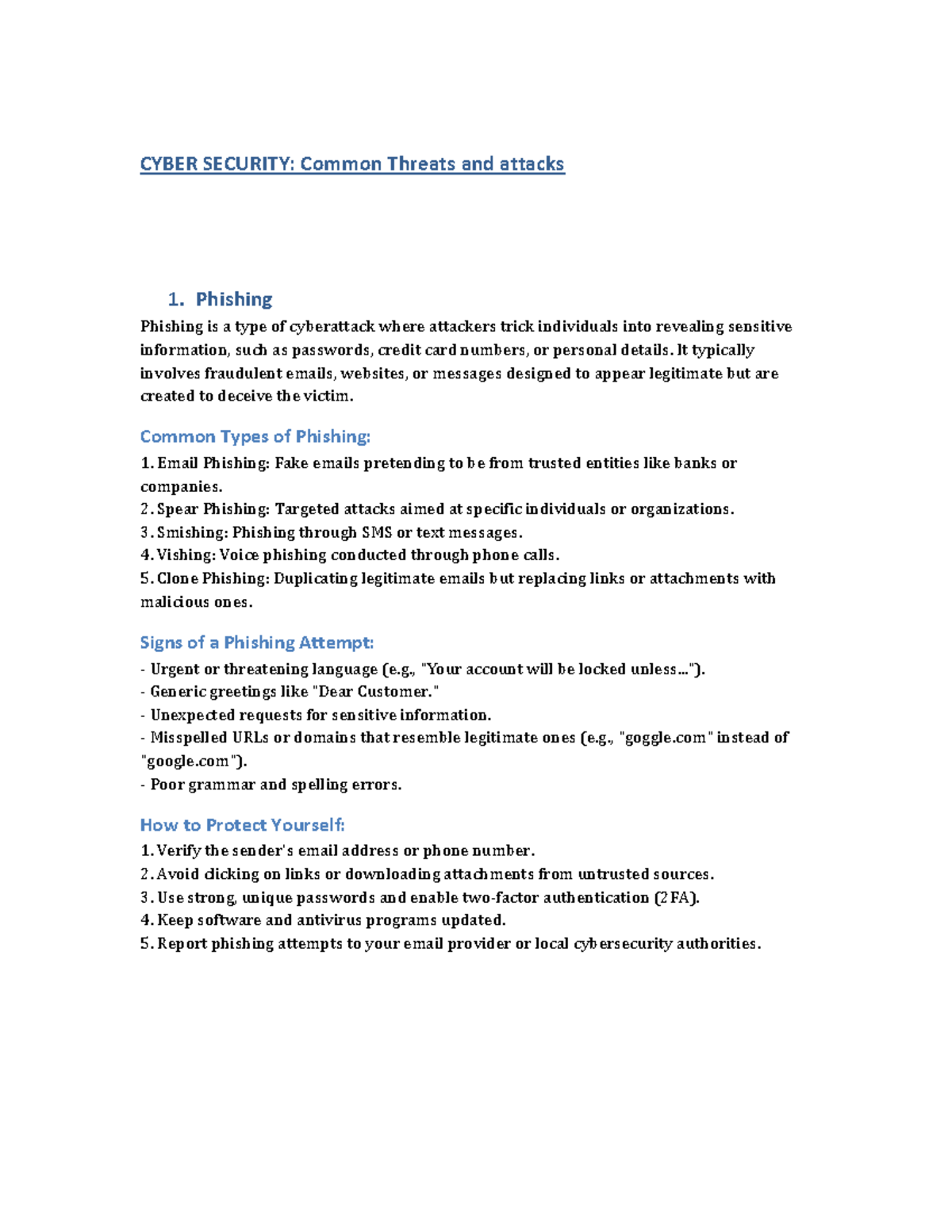 CYBER SECURITY: Common Threats & Protection Strategies - Studocu