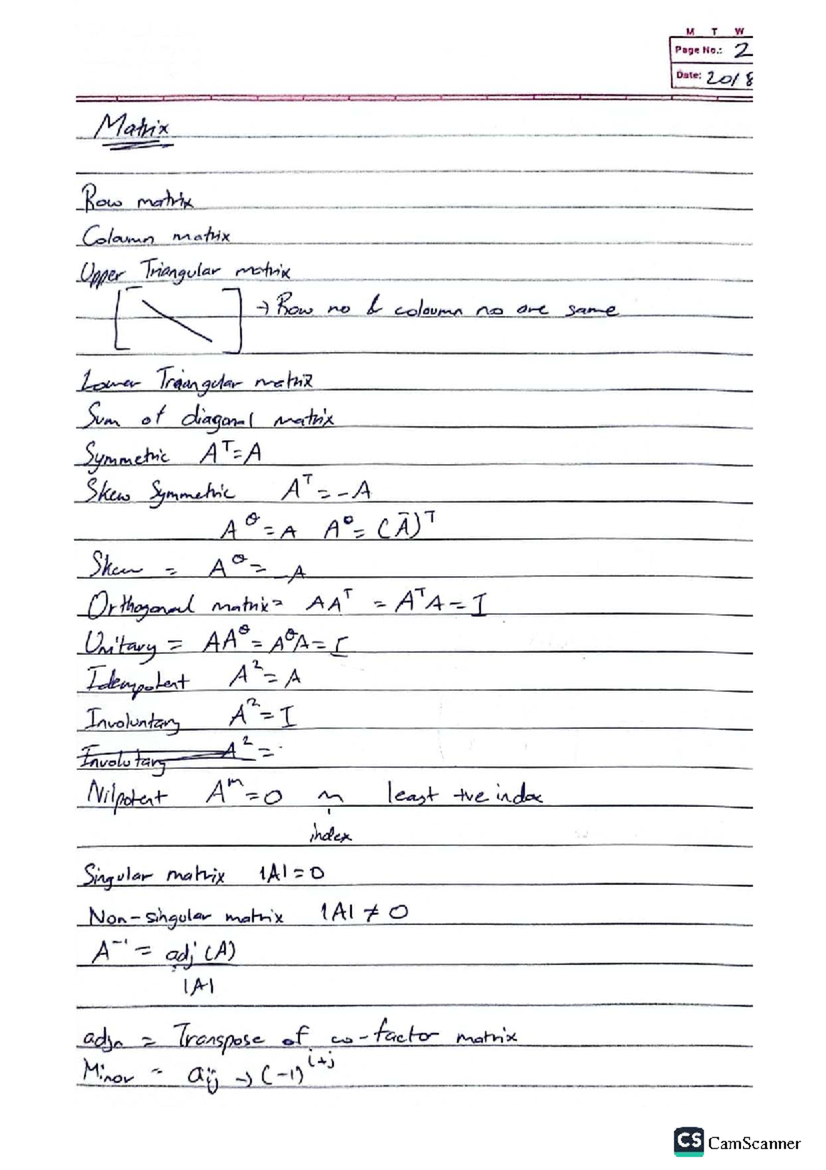 Engineering Maths CS M T W T Lecture Notes and Matrix Concepts - Studocu