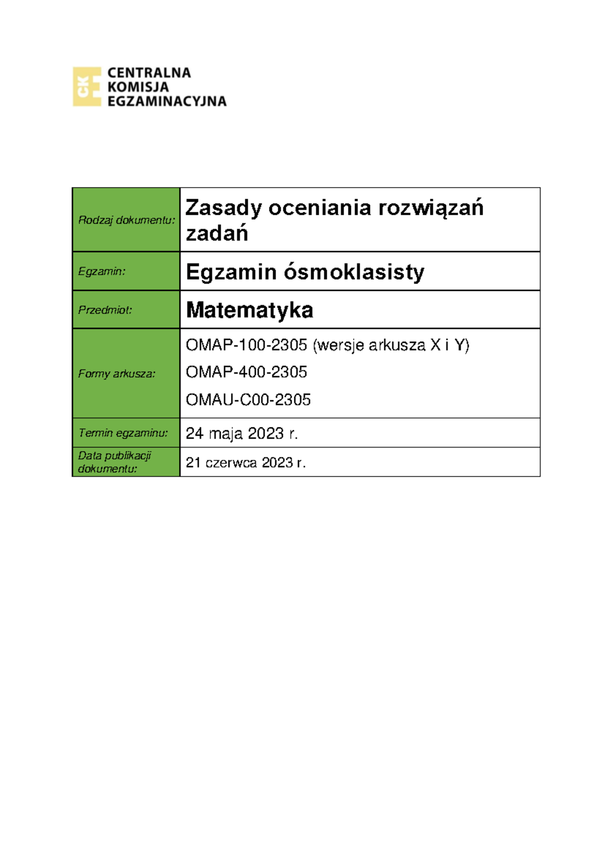 OMAP 100 X 24015 - arkusze z egzaminów - Rodzaj dokumentu: Zasady ...