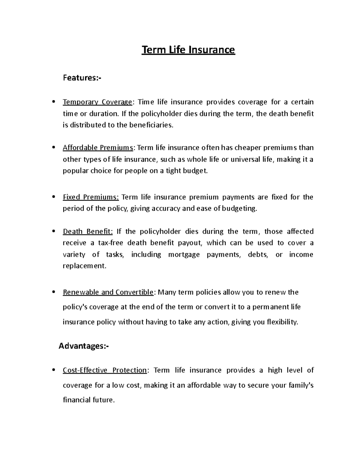 Insurance Fundamentals Assignment 1: Term Life Insurance Overview - Studocu