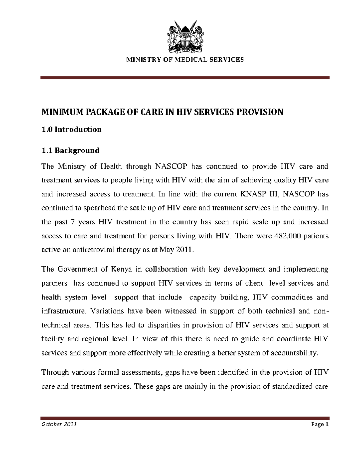 Minimum Package of Care for HIV Services Provision (HIV 101) - Studocu