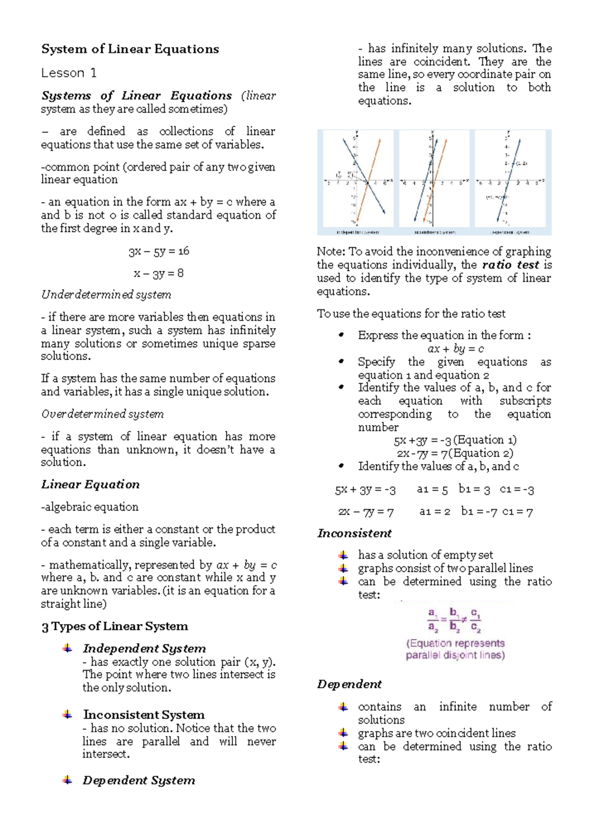 MGT 1 Lesson: Understanding Systems of Linear Equations - Studocu
