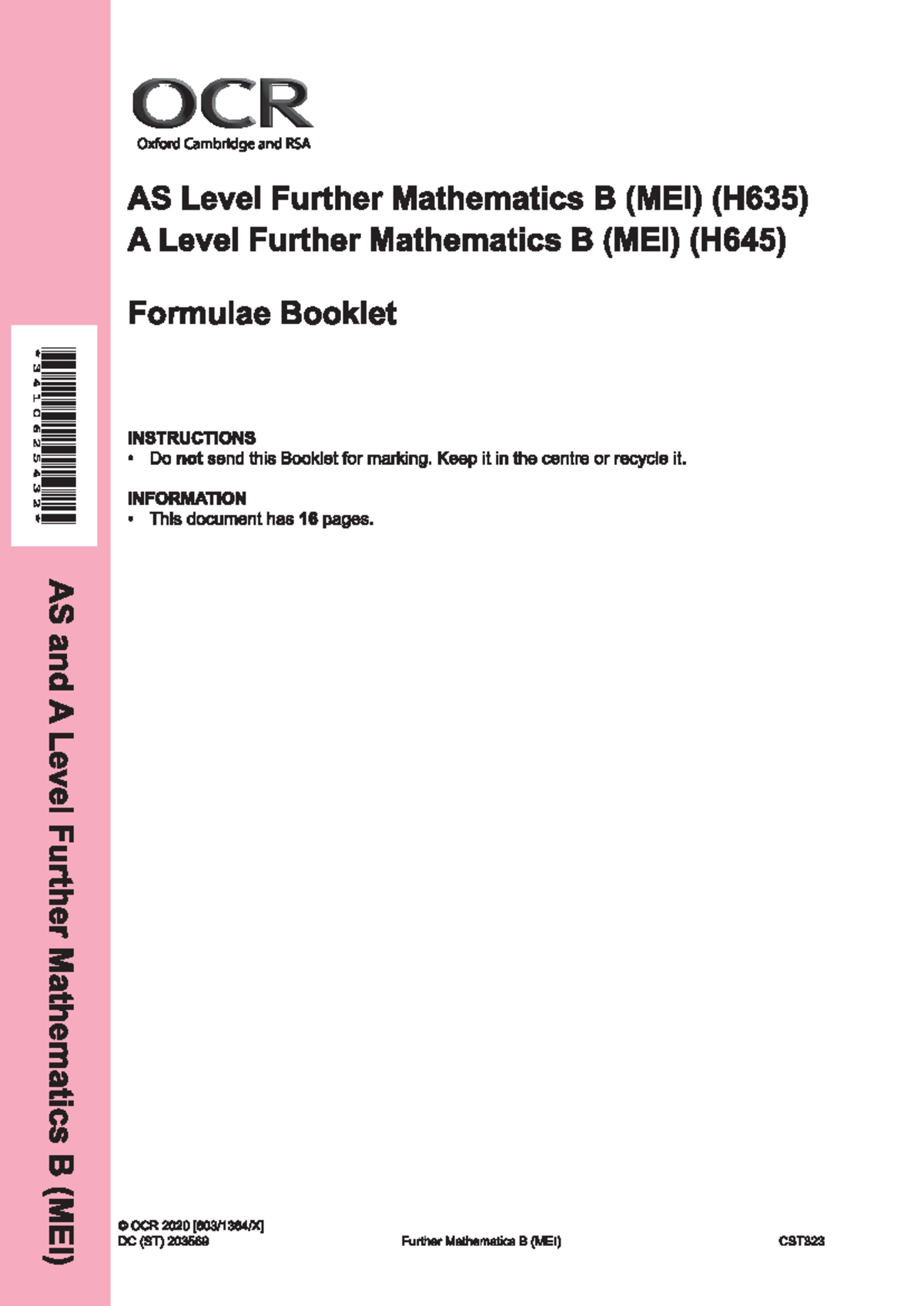 OCR AS & A Level Further Mathematics B (MEI) Formulae Overview - Studocu